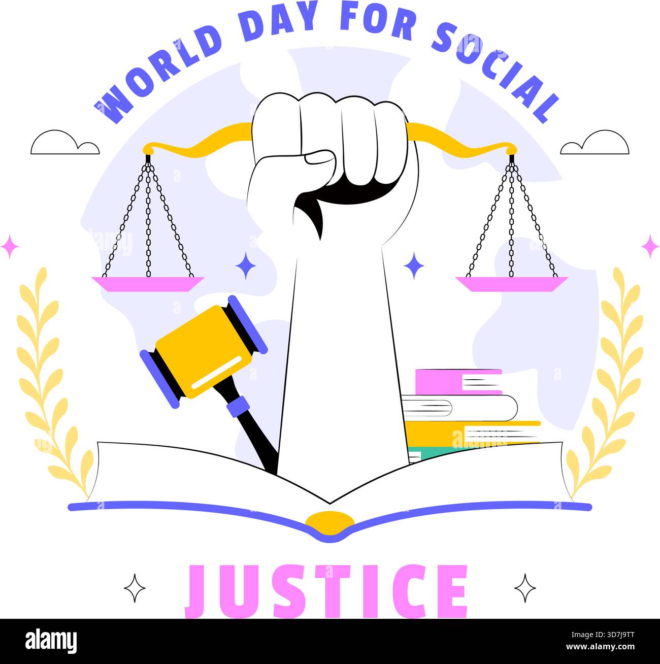 World Day of Social Justice Illustration Featuring Scales and a Gavel ...