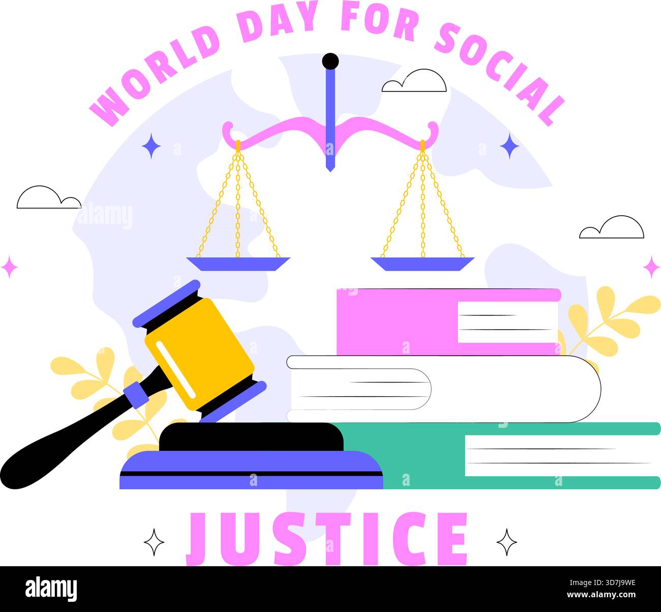World Day of Social Justice Illustration Featuring Scales and a Gavel ...