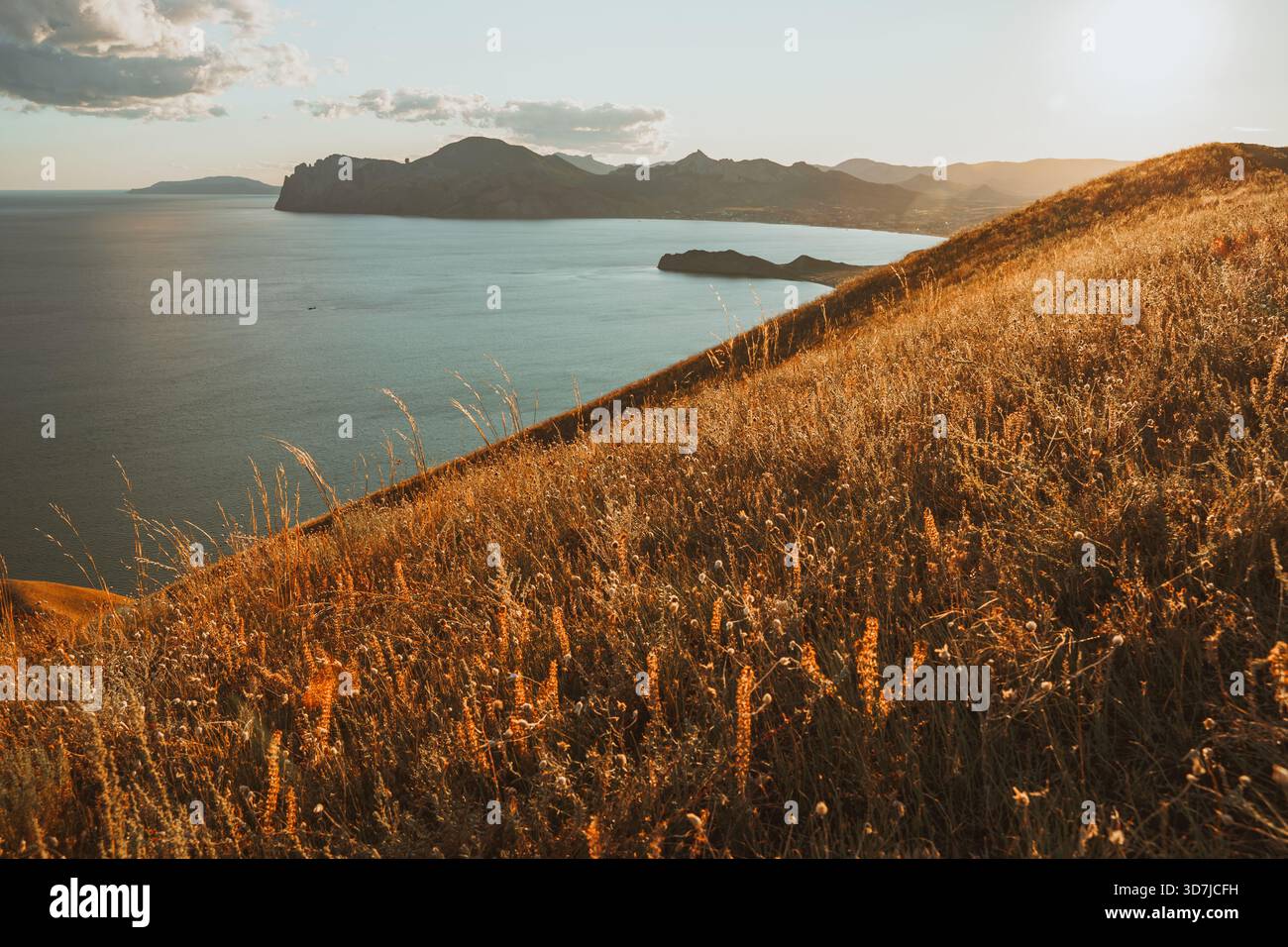 Panorama landscape of the Black Sea coast of Ordzhonikidze village in ...