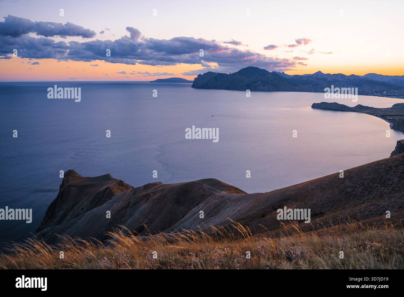Panorama landscape of the Black Sea coast of Ordzhonikidze village in ...