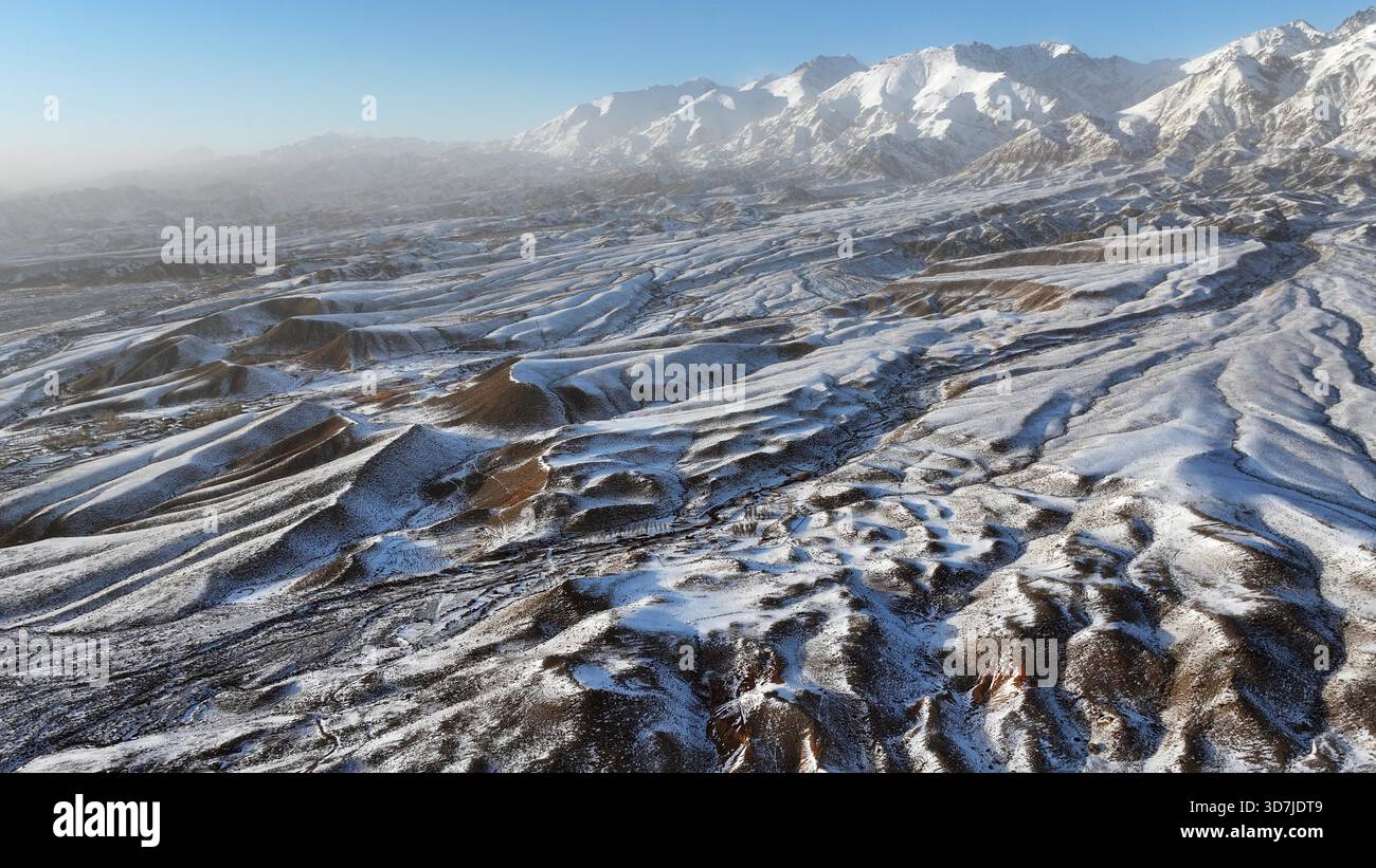 Aerial photo shows the snow scenery in Hami City, northwest China's ...