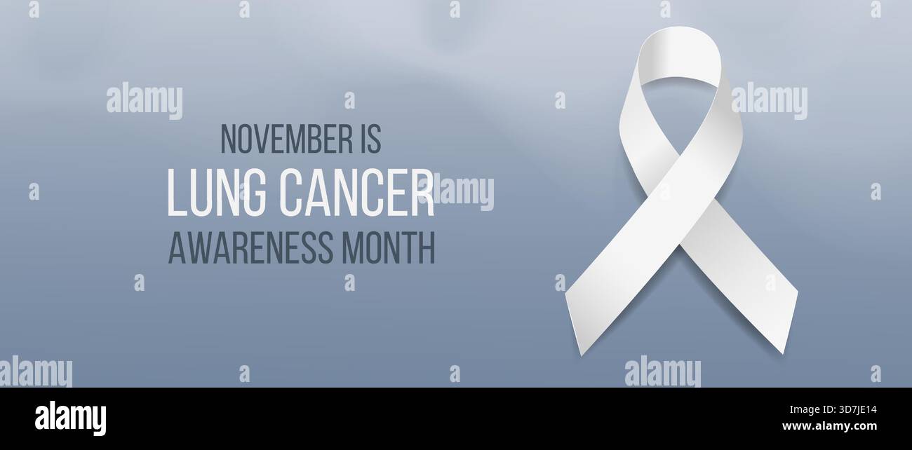 Lung cancer awareness month concept. Banner template with white ribbon ...