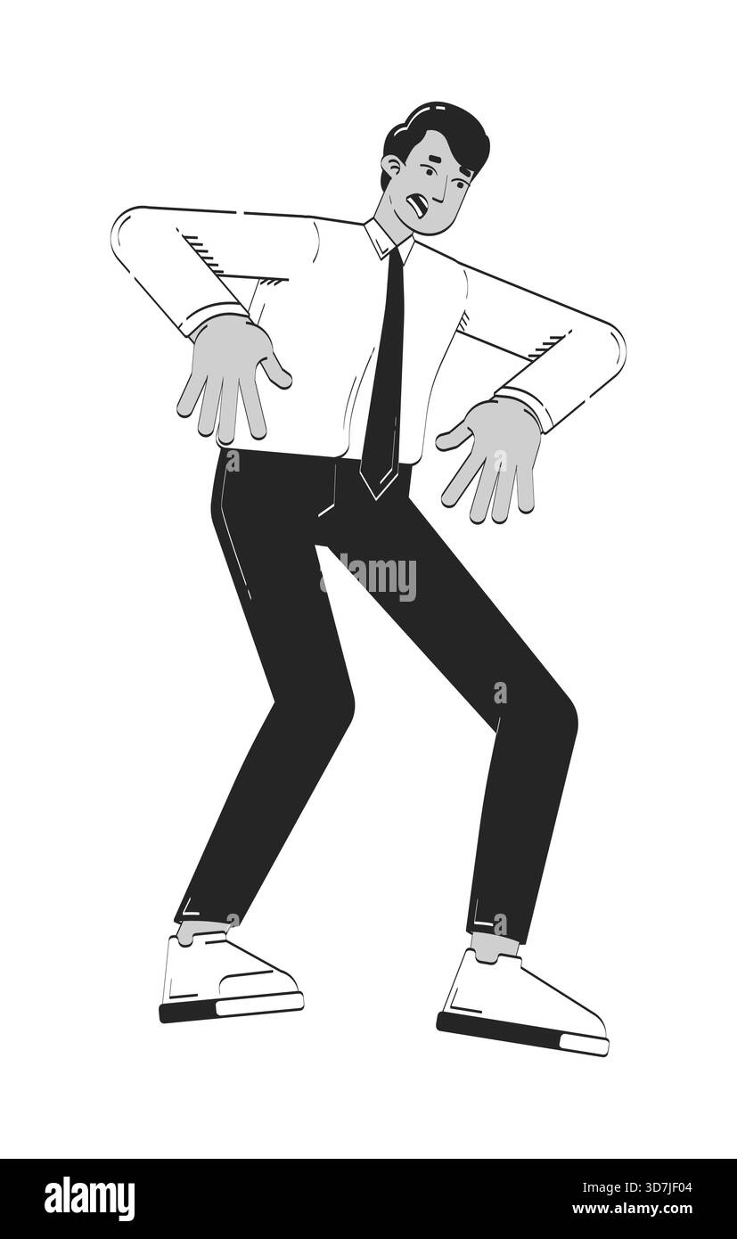 Nervous indian businessman in awkward pose doodle linear character ...