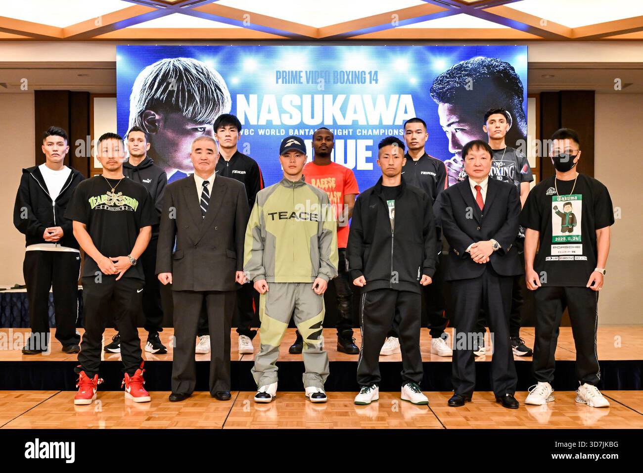 (Front row - L to R) Nasukawa's trainer Takahiro Aou, Teiken Promotions ...