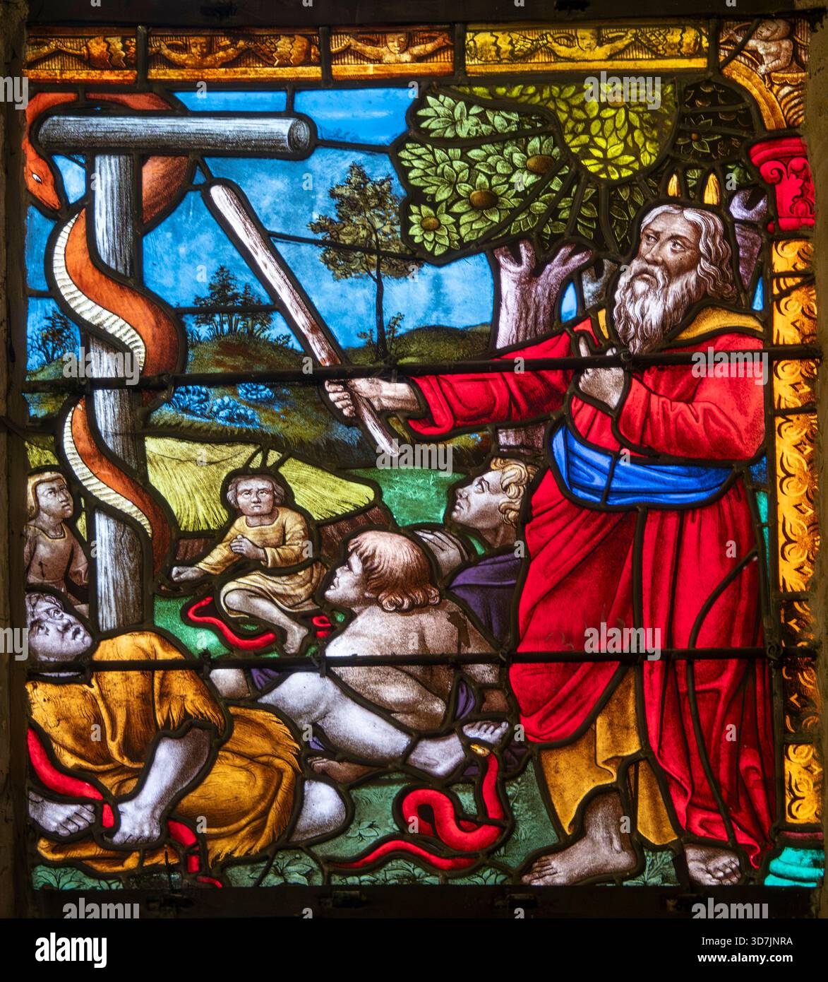 Troyes, France - 11-10-2025: Stained glass (19th century) of Moses and ...