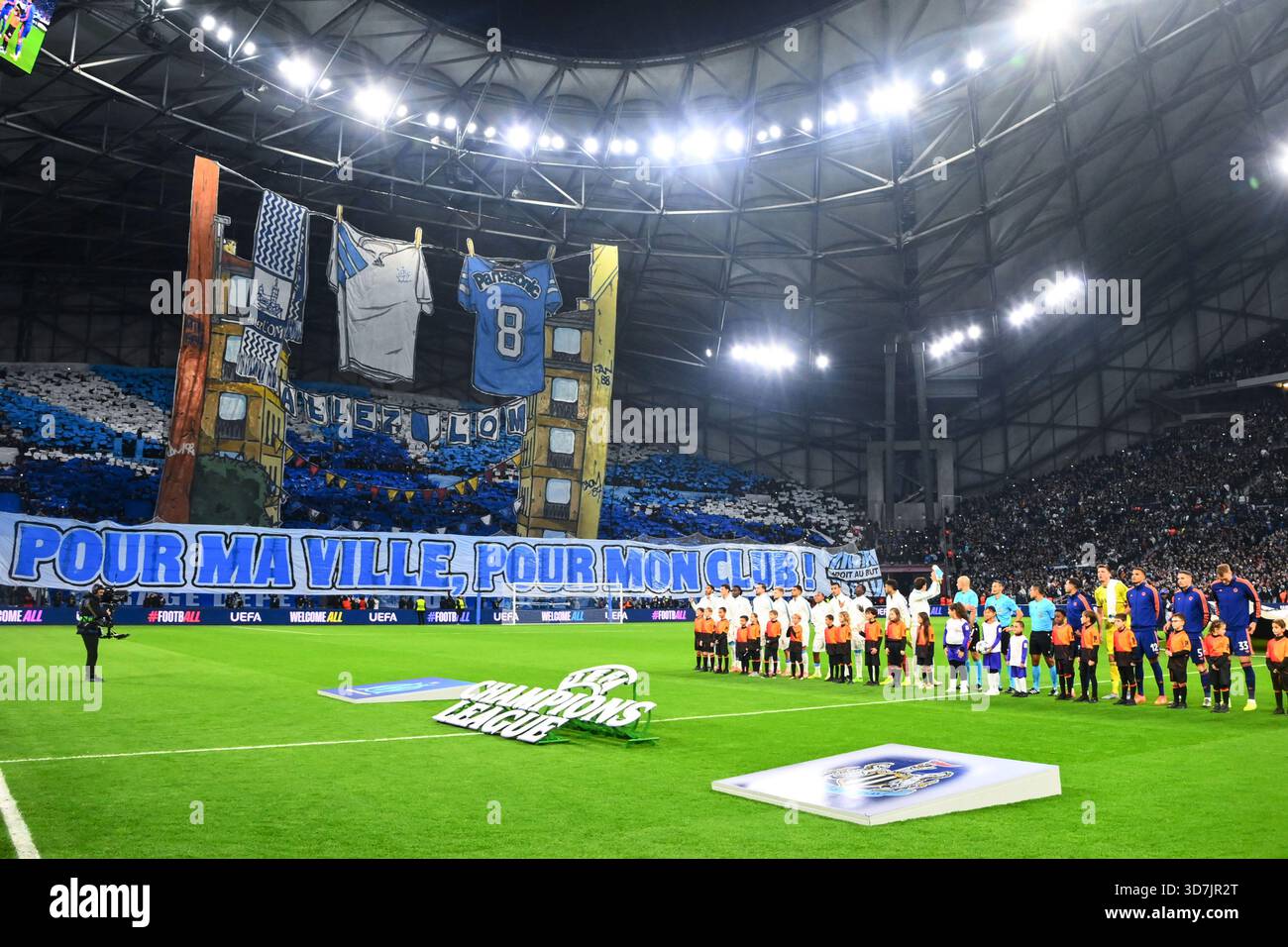 Fans of Olympique Marseille, tifo during the UEFA Champions League ...