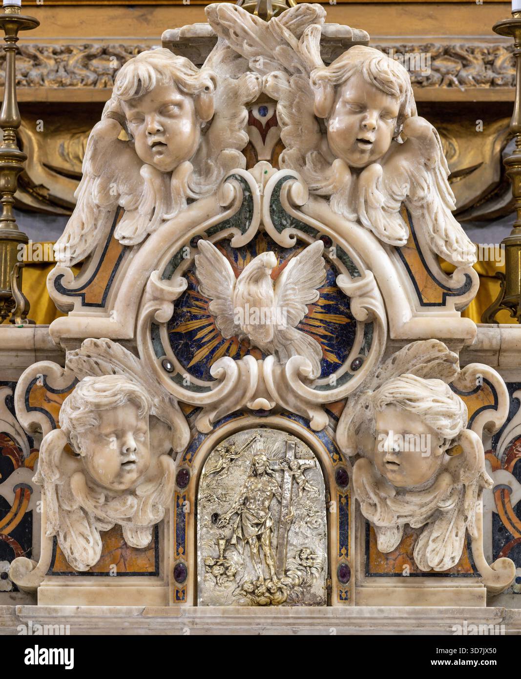 SALERNO, ITALY - OCTOBER 6, 2025: The detail of baroque marble ...