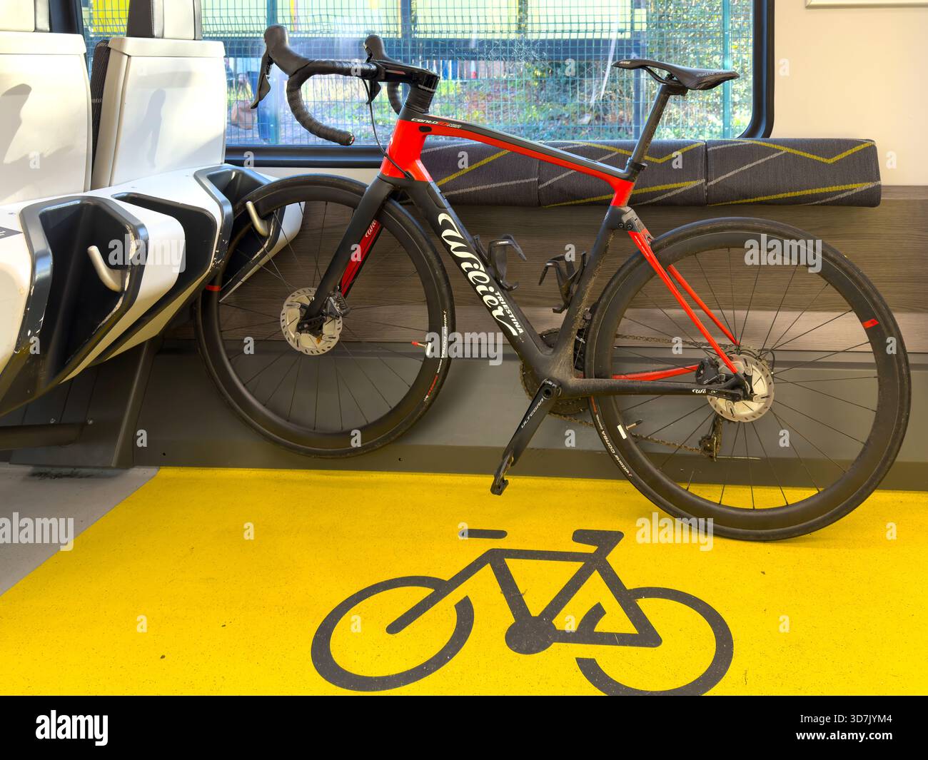 Cycle storage area with Cycle on Merseyrail class 777 Stadler EMU metro ...