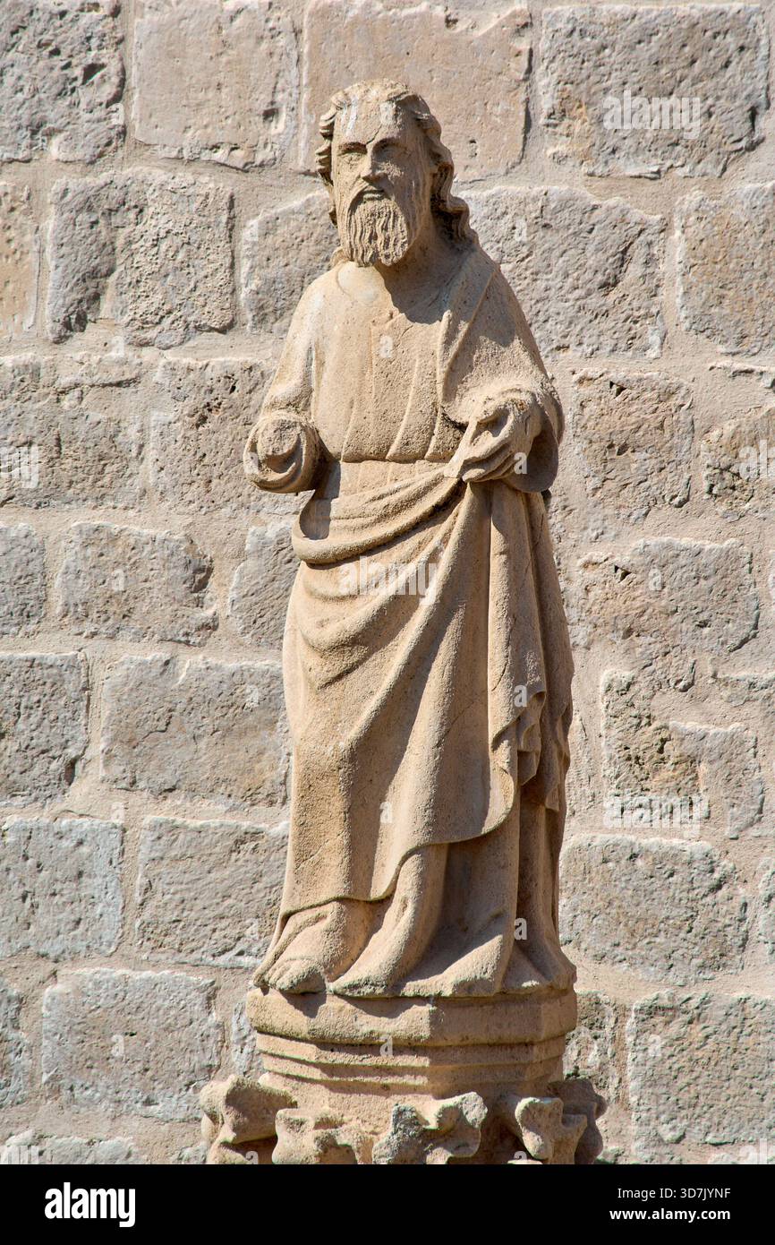 Close-up of the stone statue of Christ Savior on the facade of the St ...