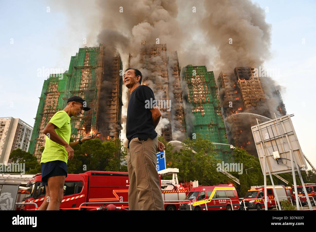 A general view showing the major fire at Wang Fuk Court in Tai Po on November 26, 2025 in Hong ...