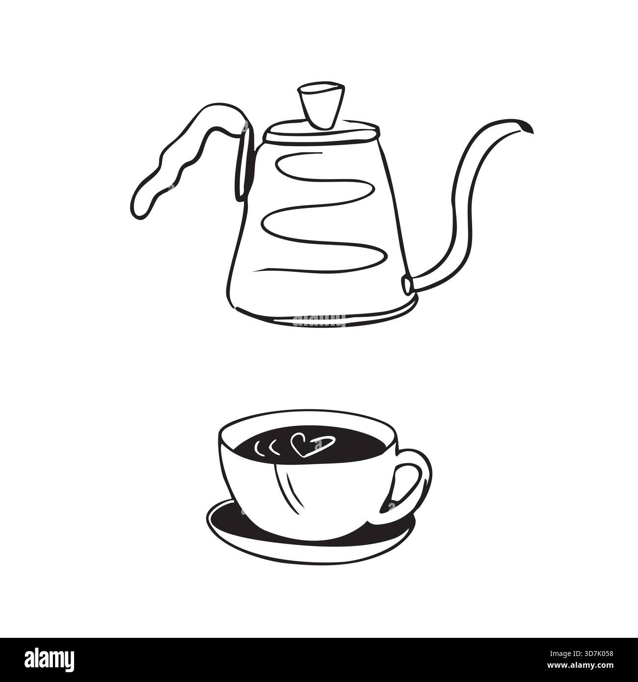 Graphic elements for a coffee shop. V60 coffee, funnel, teapot with a ...