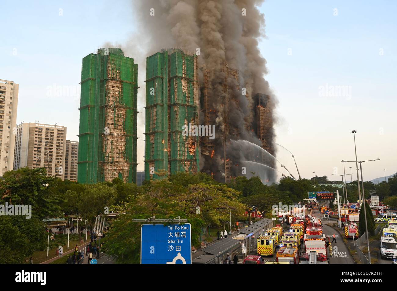A general view showing the major fire at Wang Fuk Court in Tai Po on ...