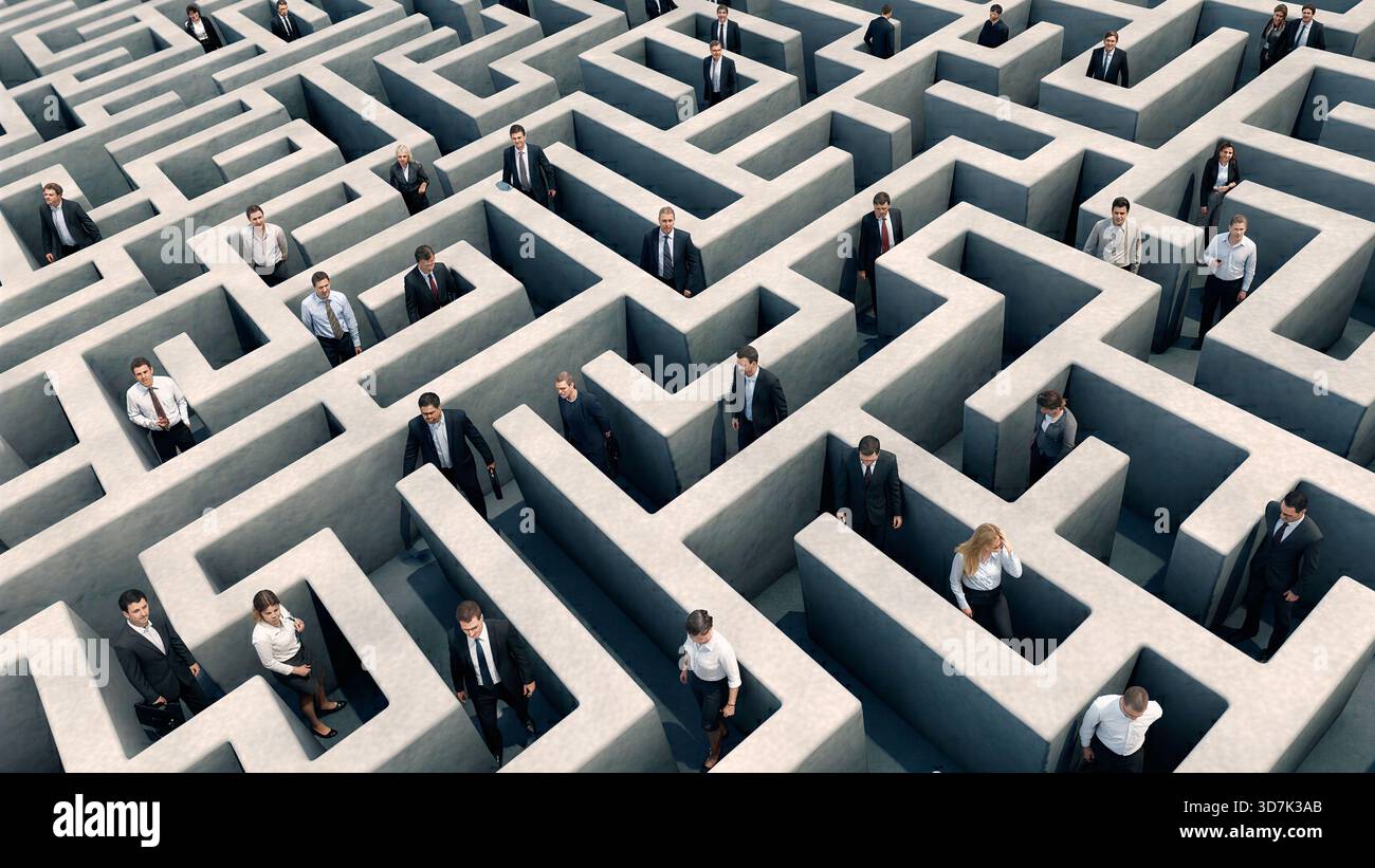 3D illustration, People trapped in the labyrinth Stock Photo - Alamy