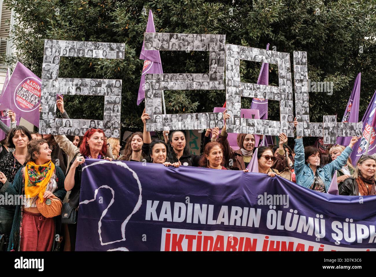 Female protesters seen carrying numbers in reference to Law No. 6284 ...