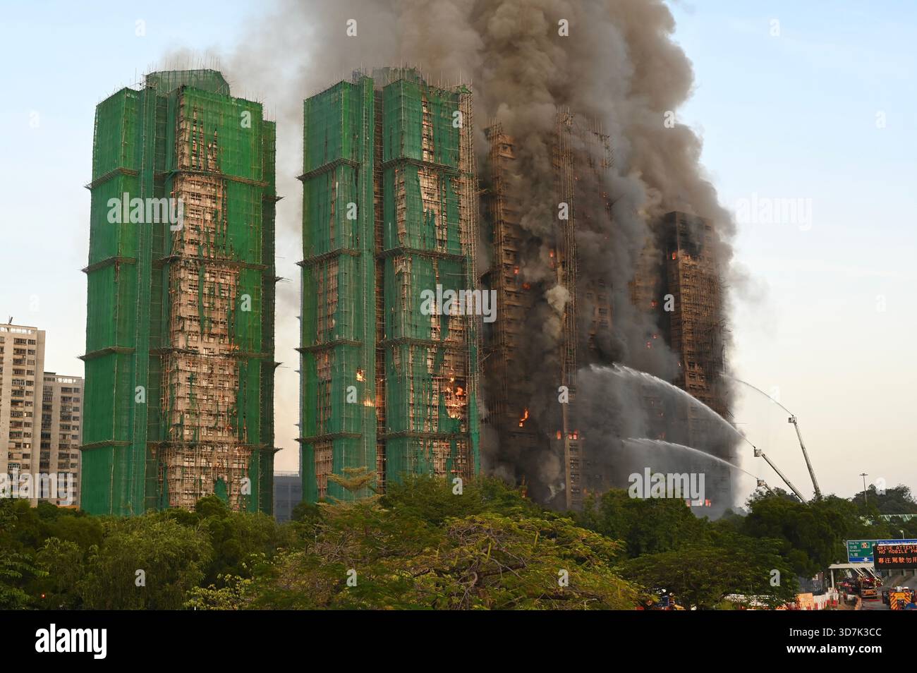 A general view showing the major fire at Wang Fuk Court in Tai Po on ...