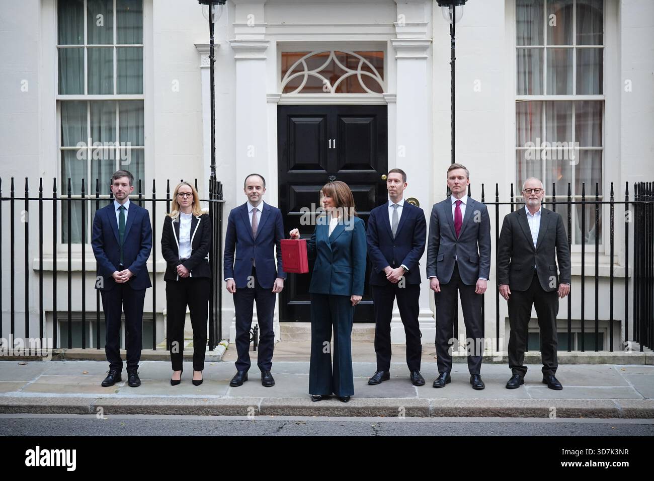 Chancellor of the Exchequer Rachel Reeves (centre) poses outside 11 ...
