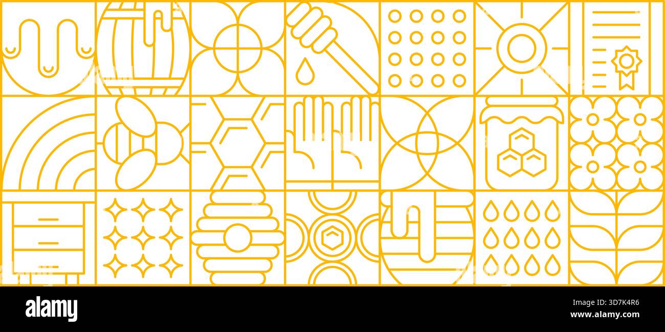 Honey and beekeeping pattern. Modern linear apiary production grid ...