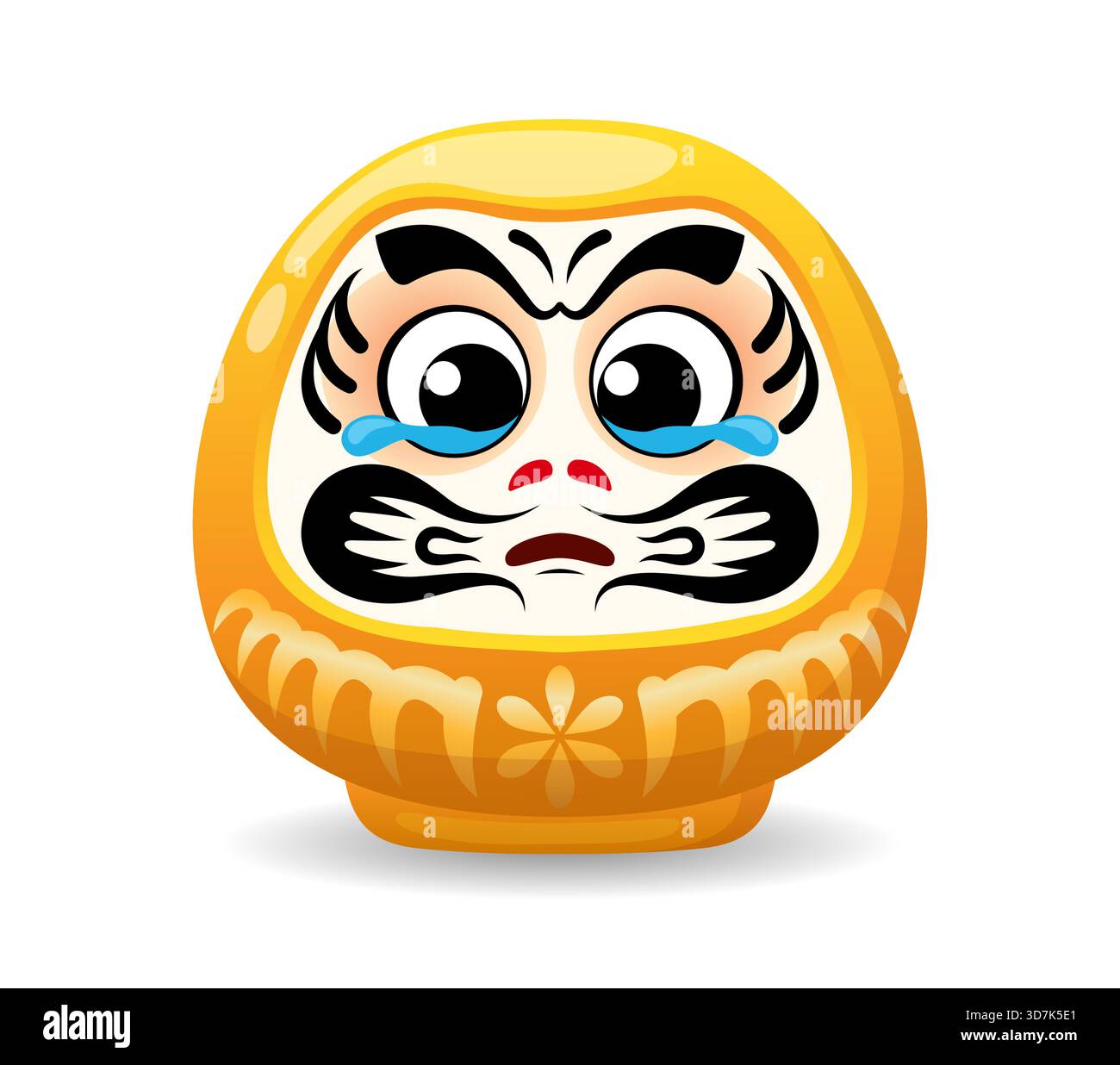 Cartoon Japanese sad crying yellow daruma doll. Japanese culture ...