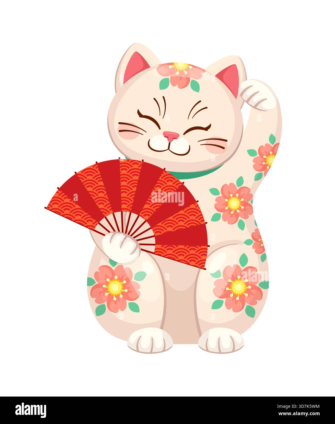 Maneki neko Japanese lucky cat with Chinese fan for luck and fortune ...
