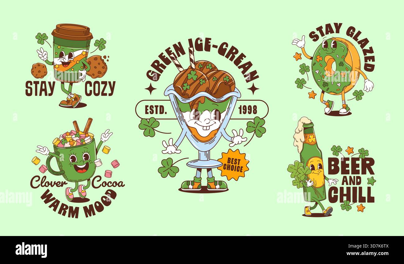 St Patrick groovy characters stickers for t shirt print and posters ...