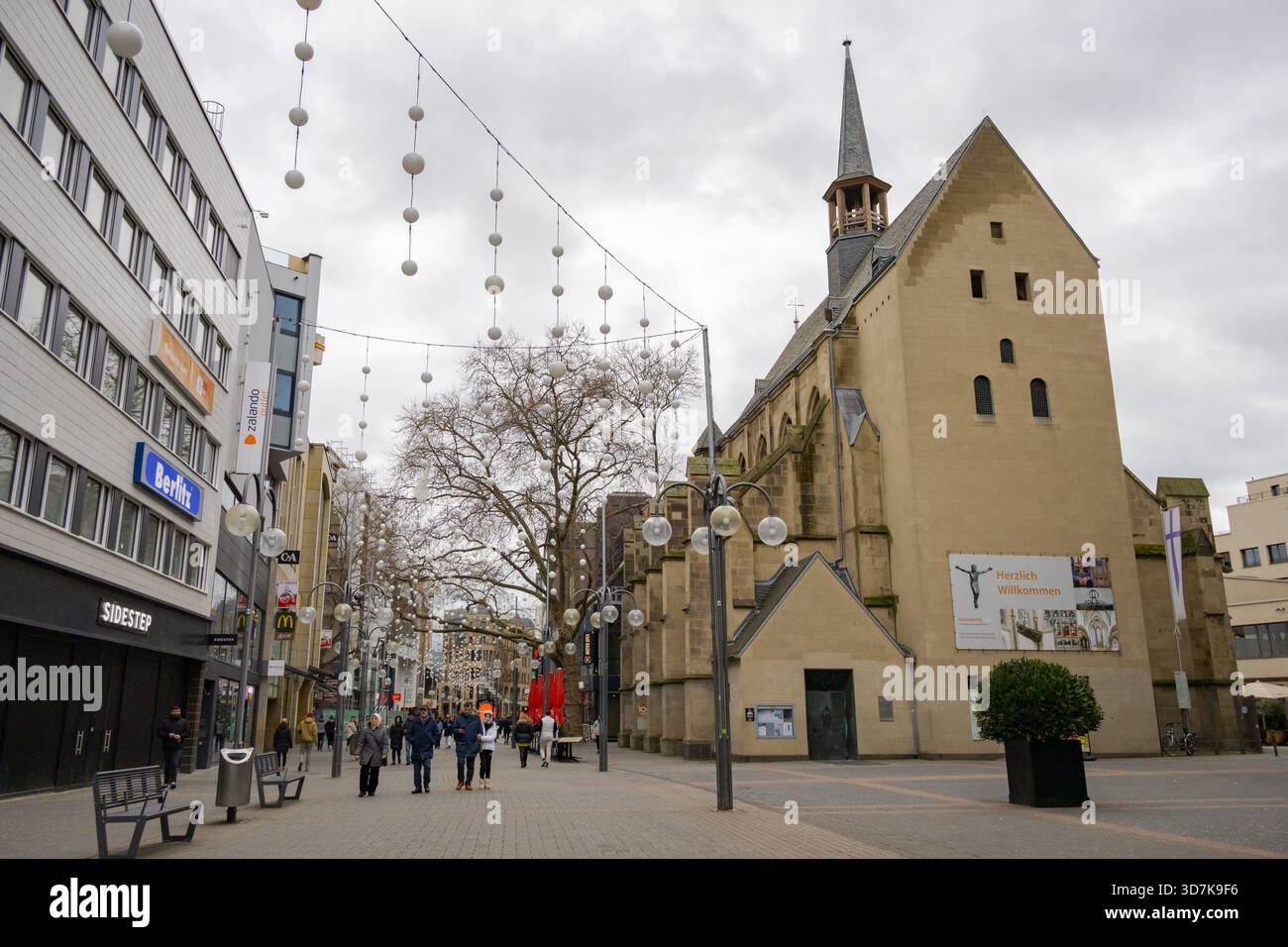 Traditional buildings along a pedestrian walking street in central ...