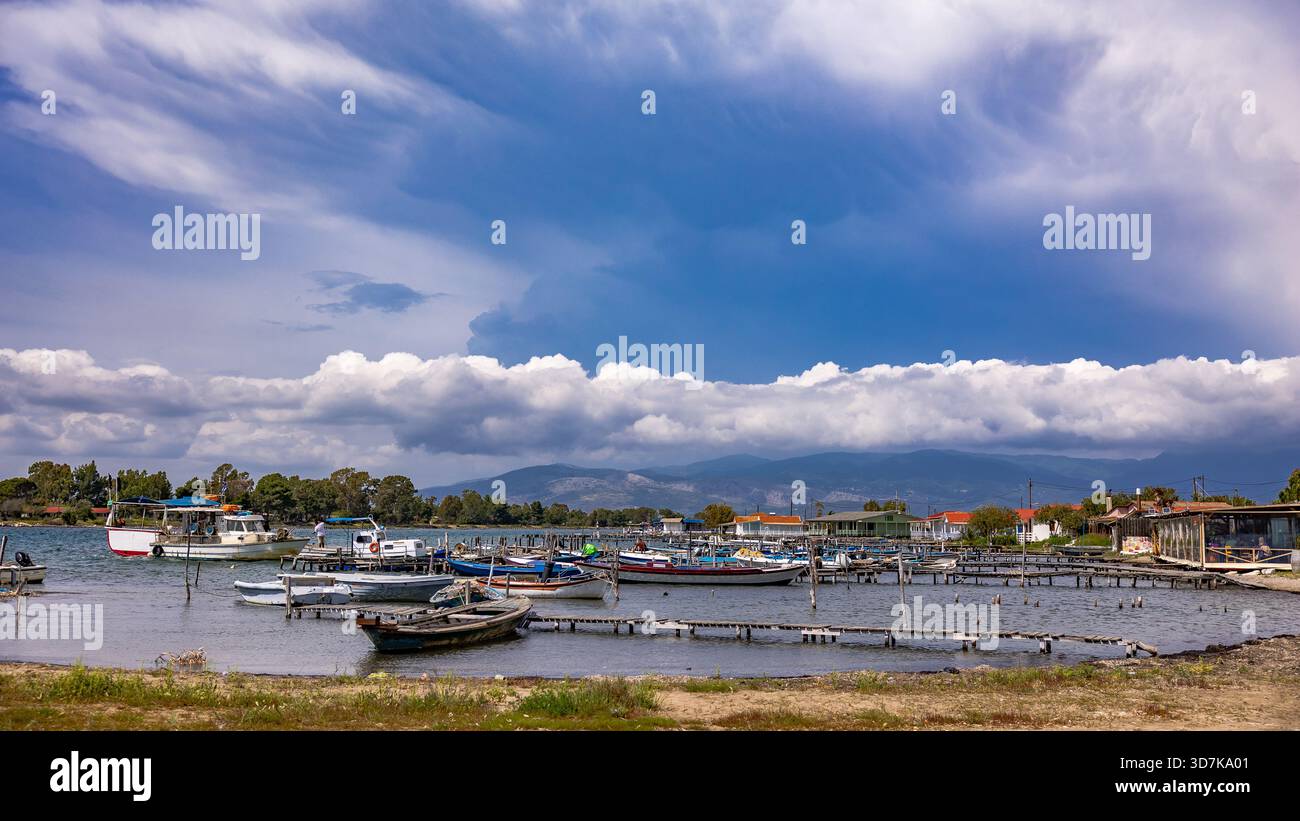 Spring landscape of Tourlida Fishing Village and the Missolonghi Lagoon ...