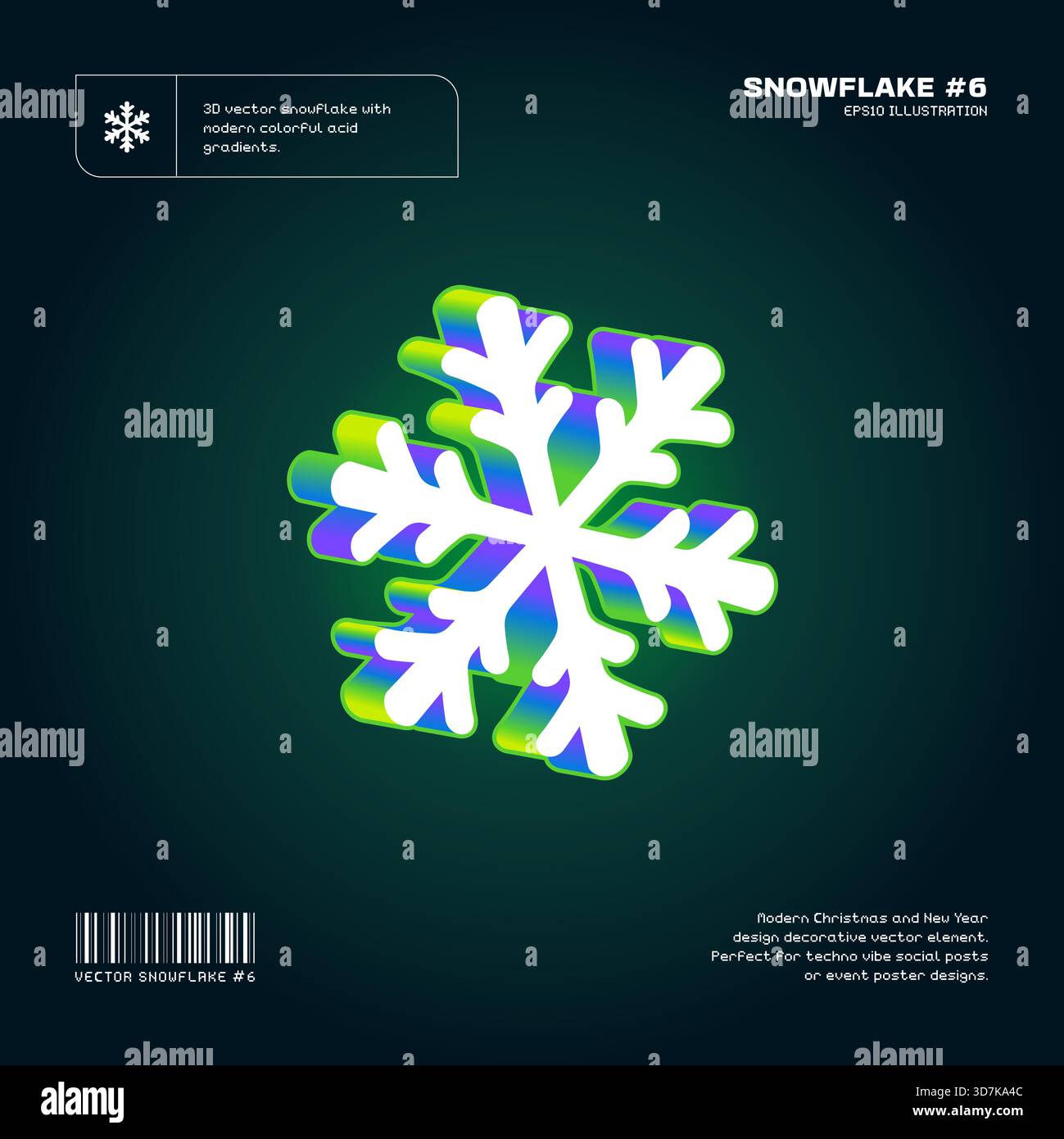 3D isometric snowflake with modern neon gradient colours. Bold lines ...