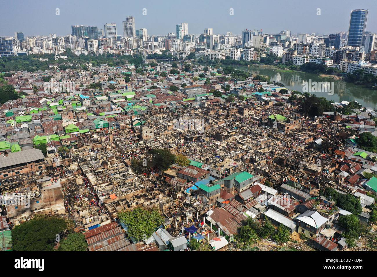 Dhaka, Bangladesh - November 26, 2025: A fire broke out in the Korail ...