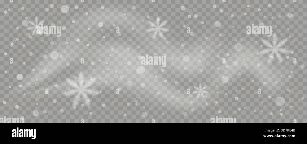 Heavy falling snow and snowflakes on checkered background. Bokeh lights ...