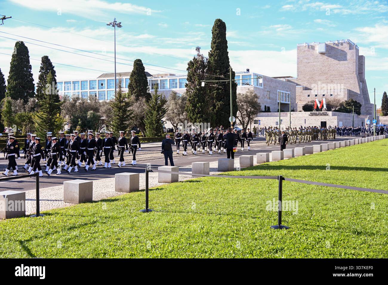 Lisbon, Portugal. 26 November 2025. Honor guard and military troops ...