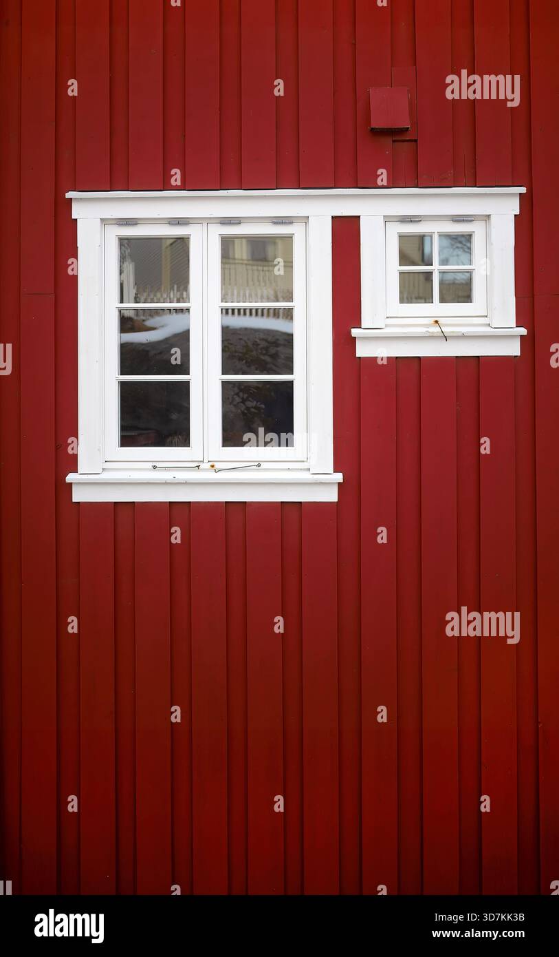 Architectural background texture. Facade of a traditional Nordic red ...