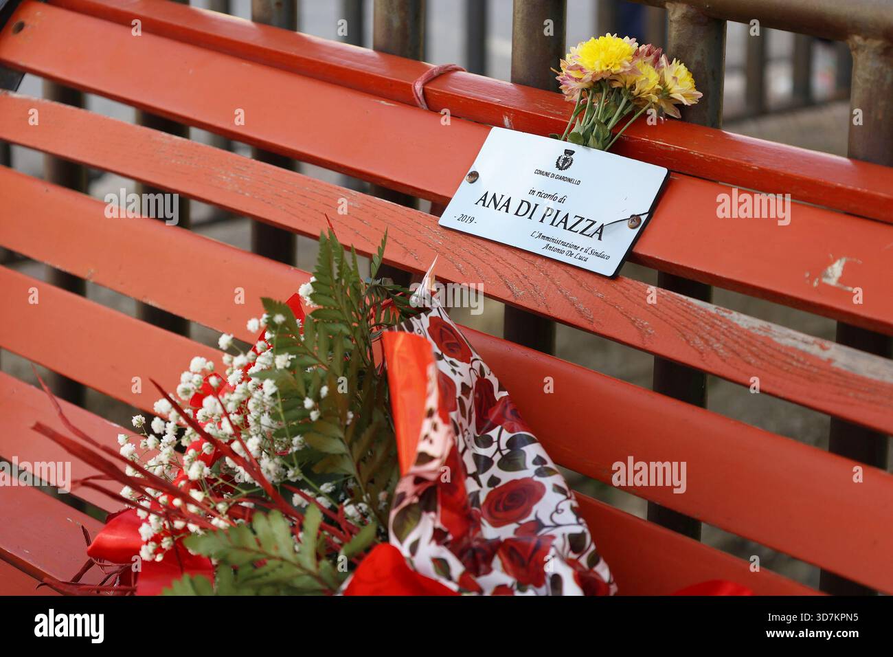 A red bench in Giardinello commemorates the murder of Ana Maria ...