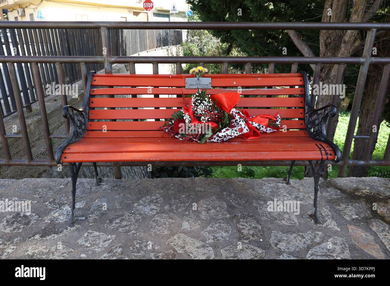 A red bench in Giardinello commemorates the murder of Ana Maria ...