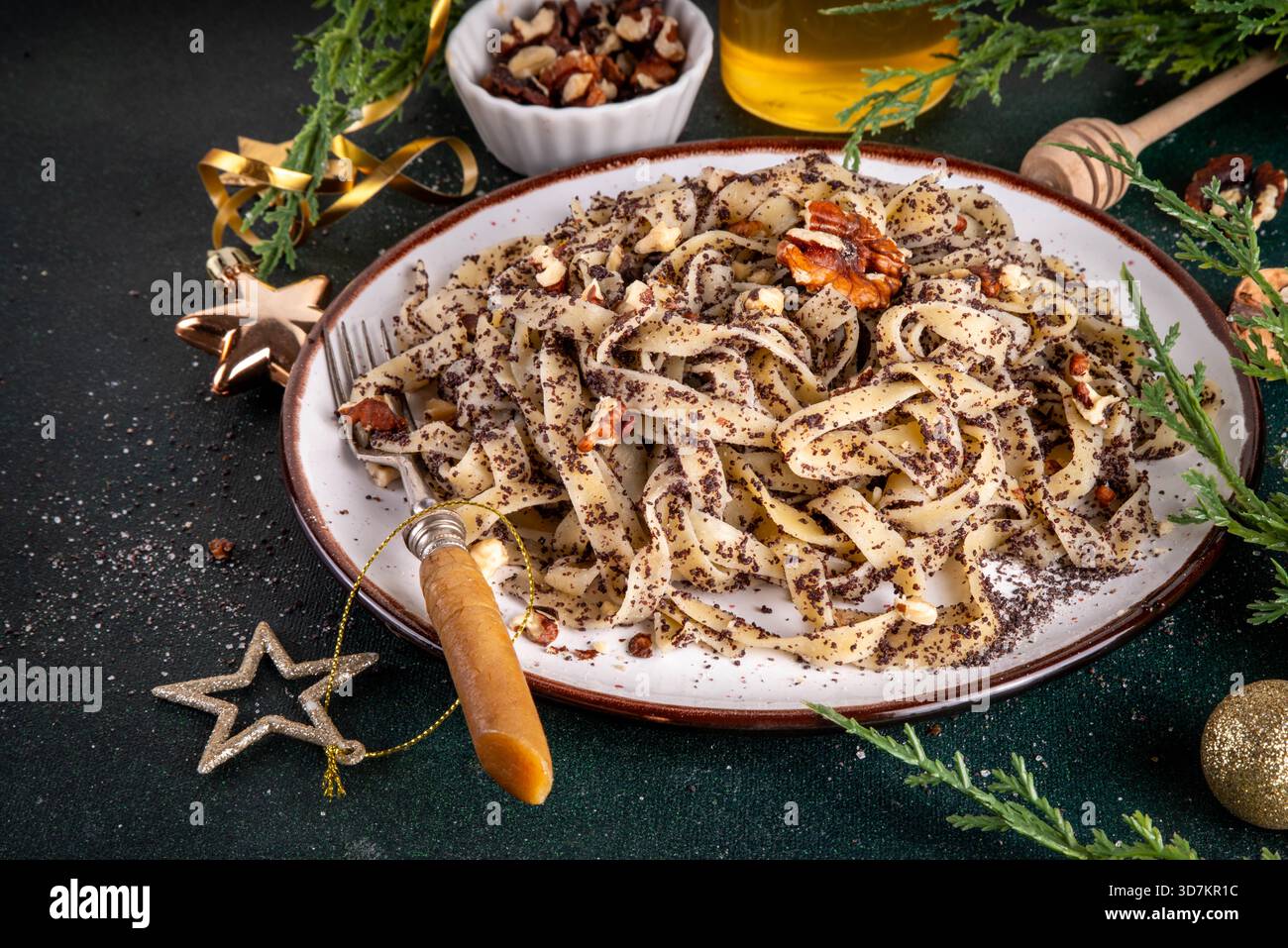 Poppy seed pasta, traditional east European food recipe. Egg noodles ...