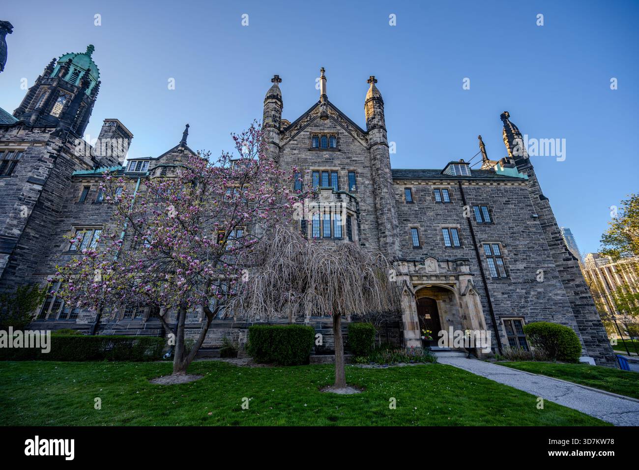 The historic stone facade of Trinity College at the University of ...