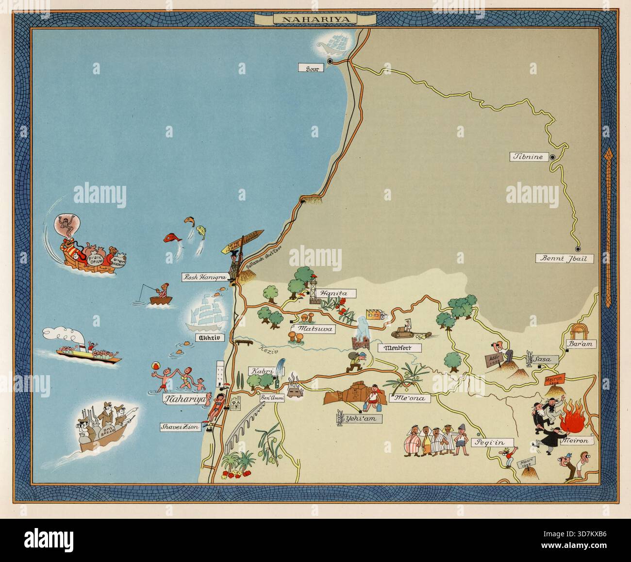 The image is a pictorial map of Nahariya from the atlas "Israel in ...