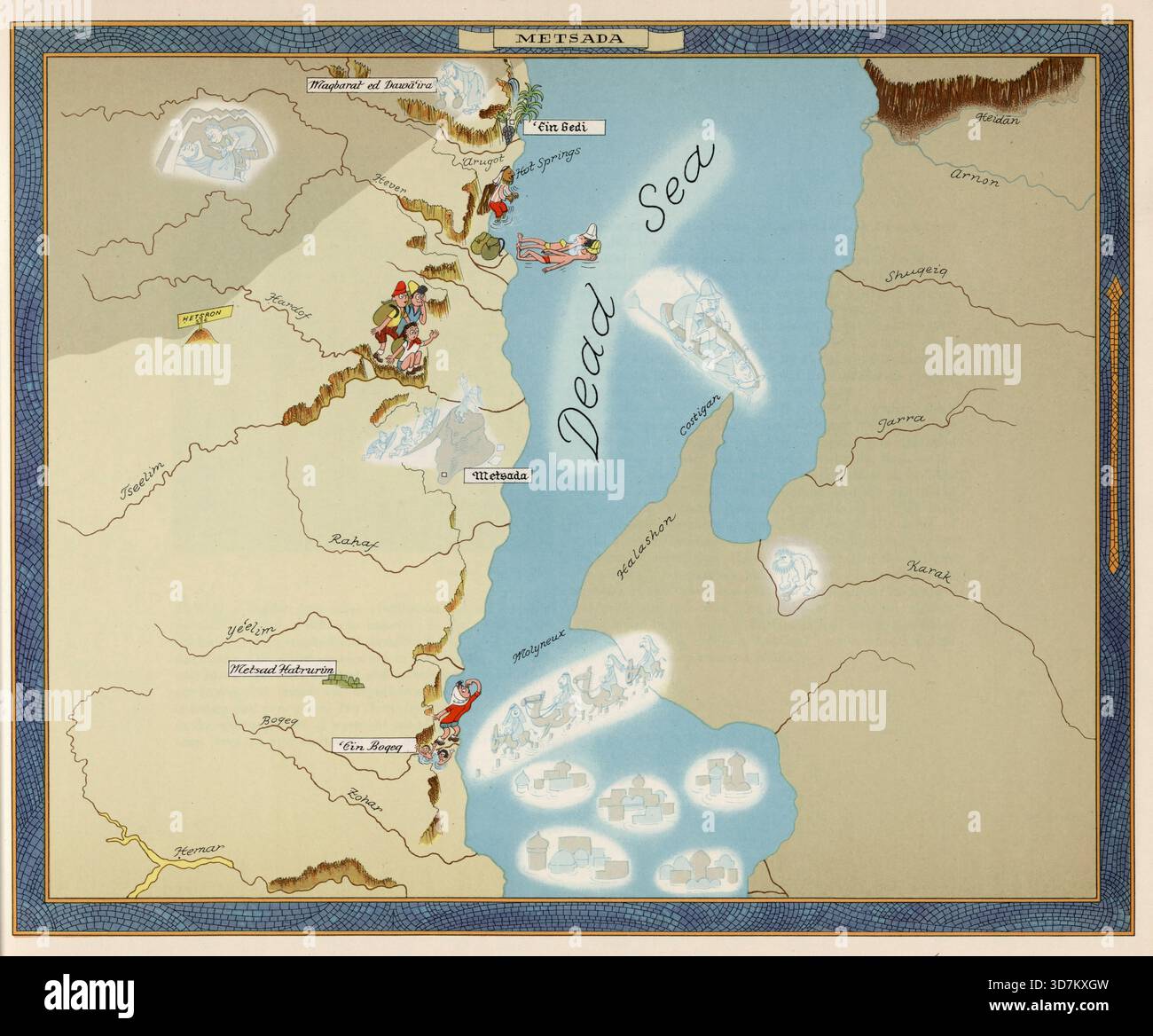 The image is a pictorial map of Metsada [Masada] from the atlas "Israel ...