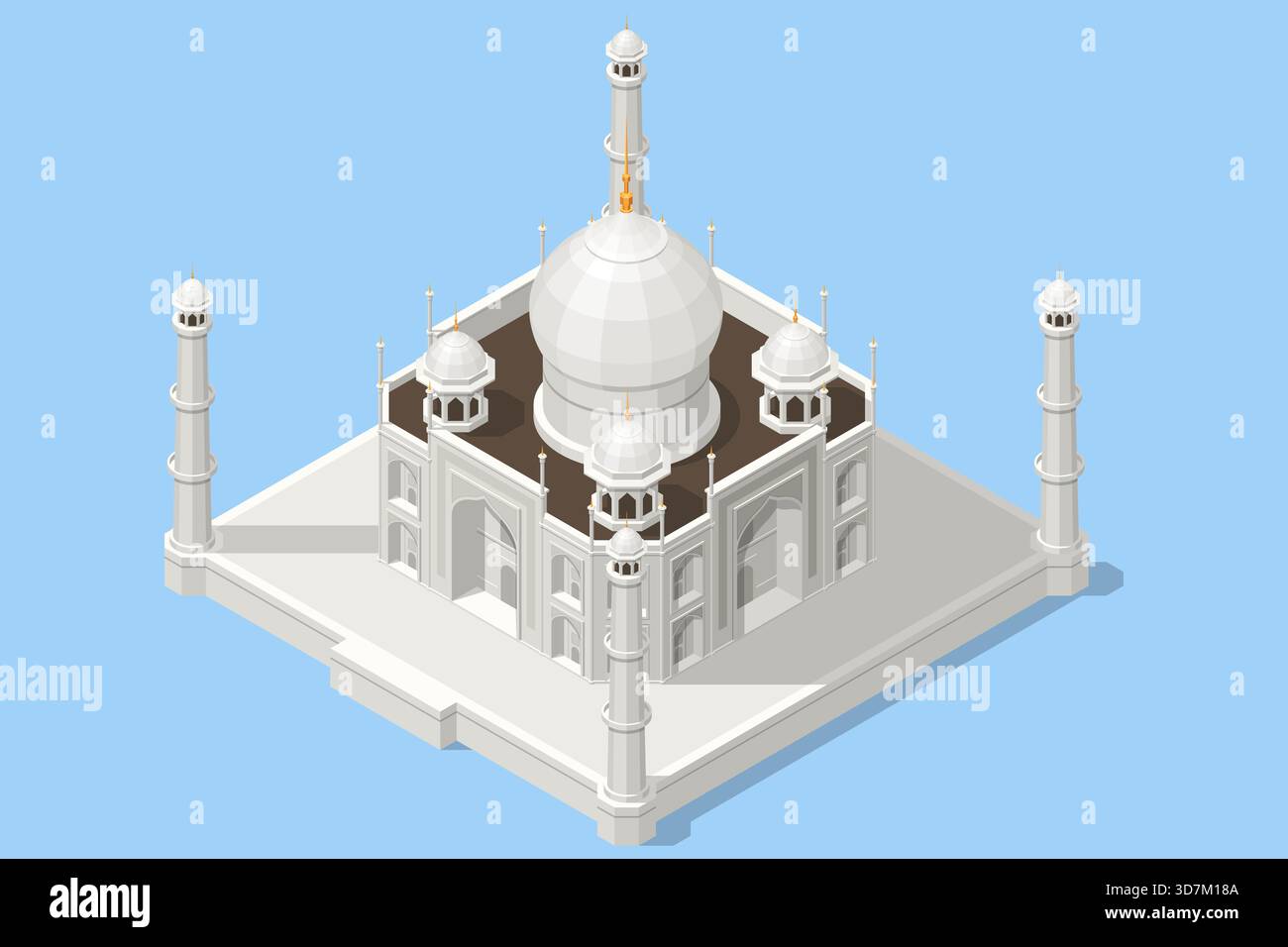 Isometric illustration of the Taj Mahal in detailed architectural view ...