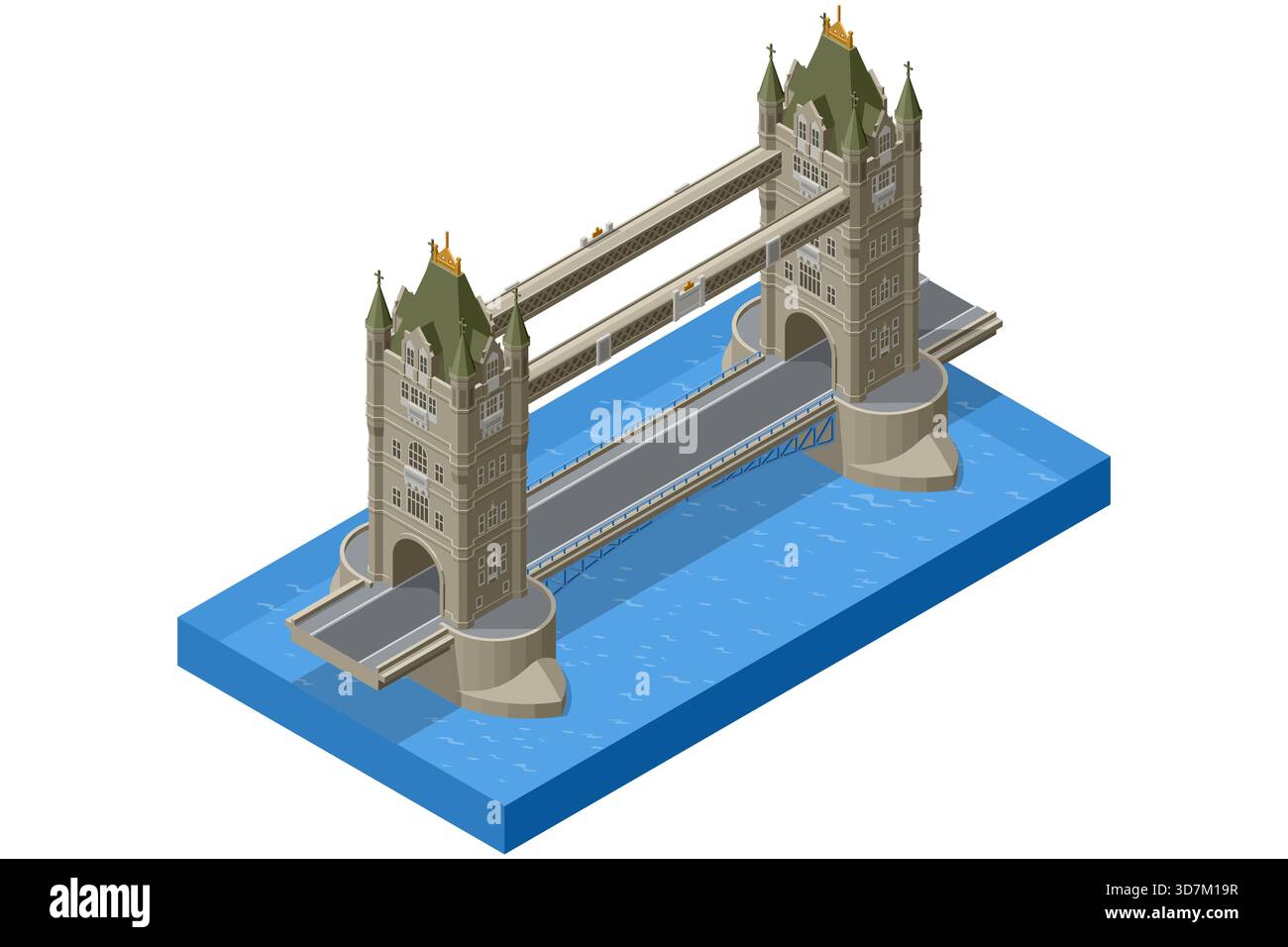 Isometric illustration of London s Tower Bridge spanning the river ...