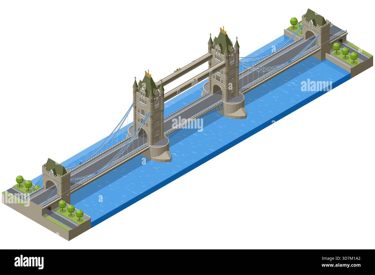 Isometric illustration of London s Tower Bridge spanning the river ...
