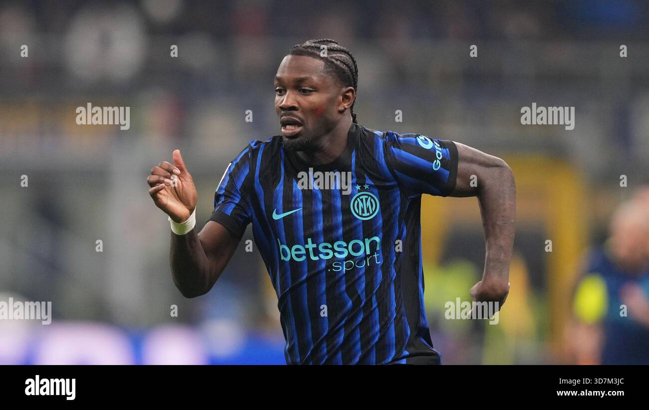 Inter Milan's Marcus Thuram runs during the Serie A soccer match ...