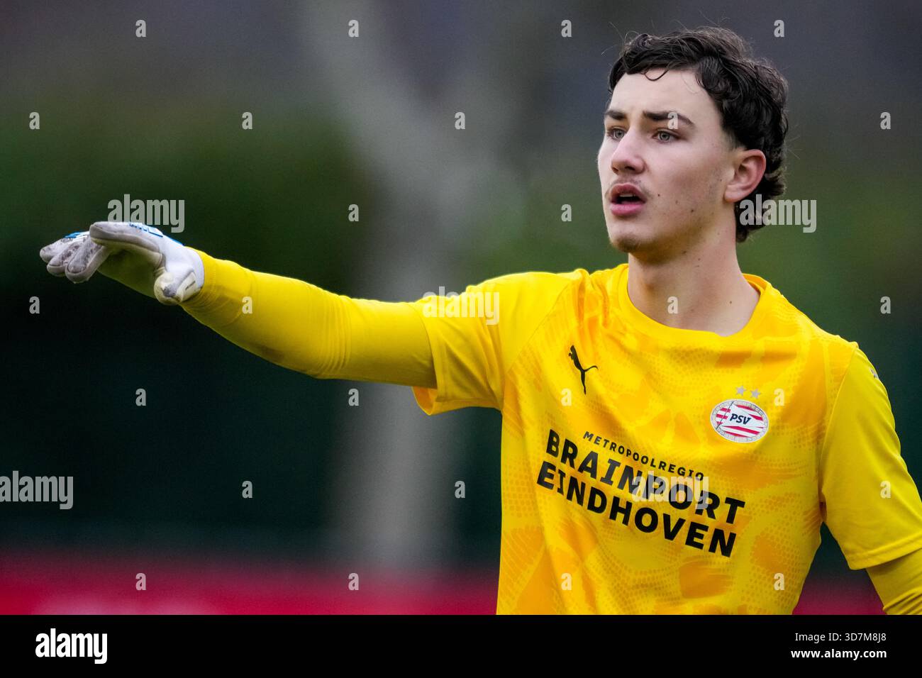 KIRKBY, ENGLAND - NOVEMBER 26: PSV U19 goalkeeper Kane Aerts gestures ...