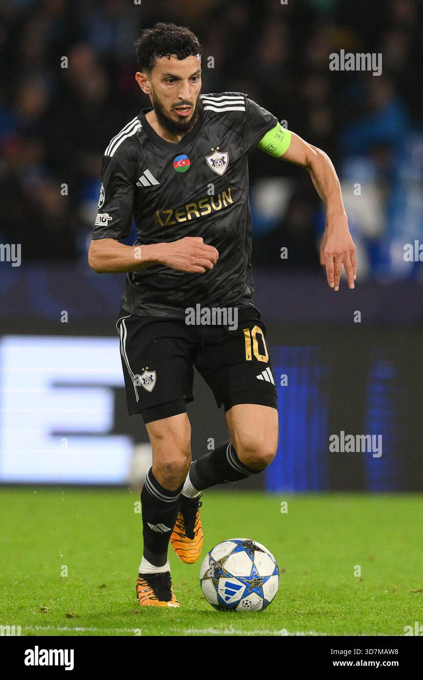 Diego Armando Maradona Stadium, Naples, Italy - Abdellah Zoubir of Qarabag during Uefa Champions ...