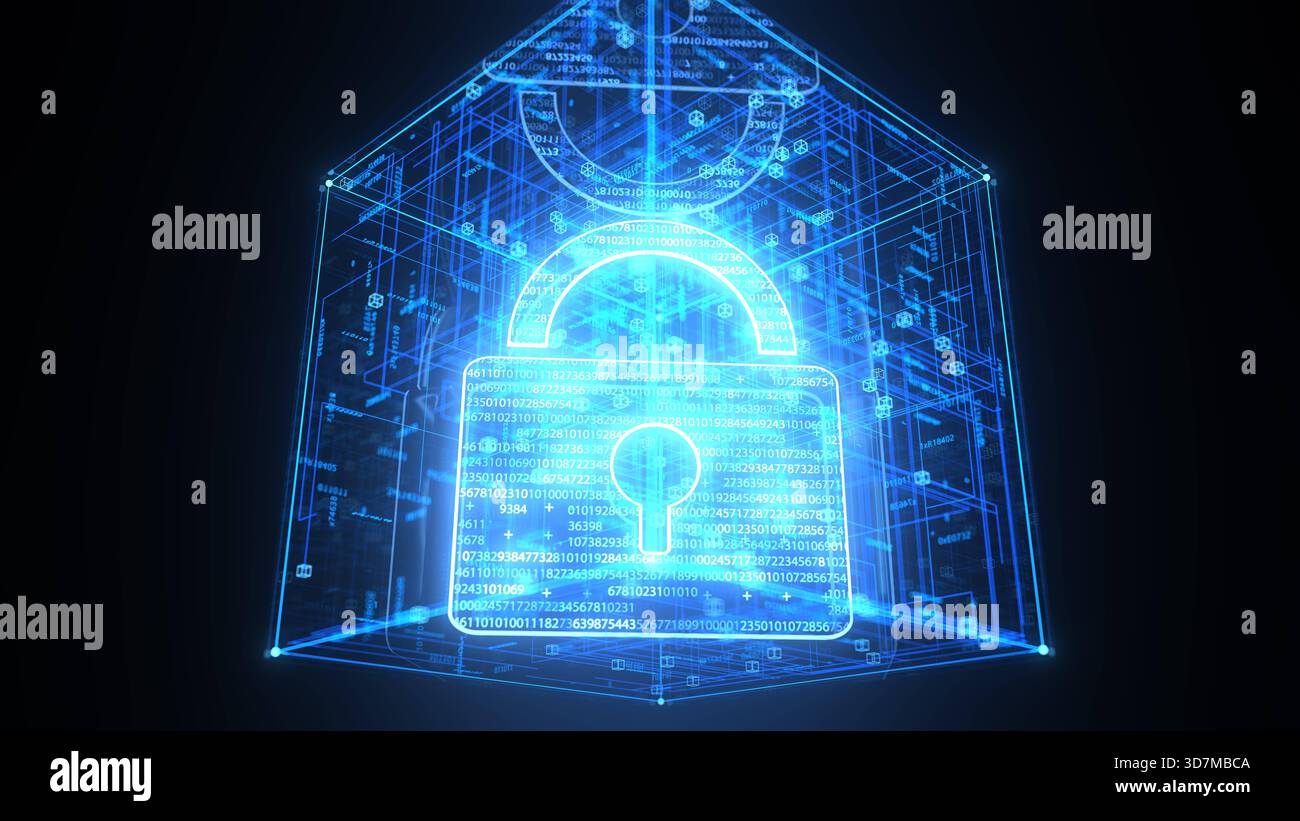3D illustration Cyber Security Lock Animation Digital Data P Web cyber ...