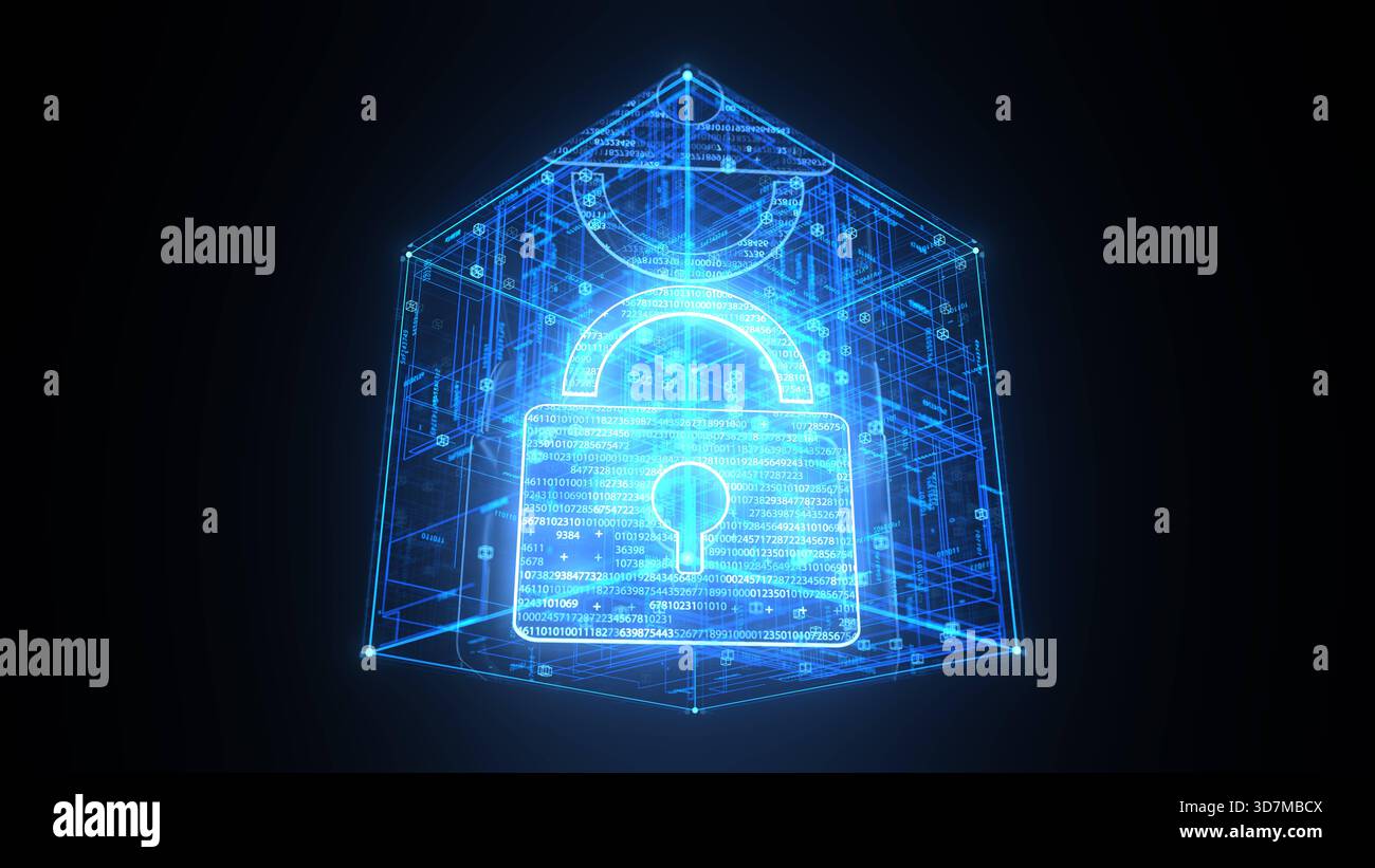 3D illustration Cyber Security Lock Animation Digital Data P Web cyber ...