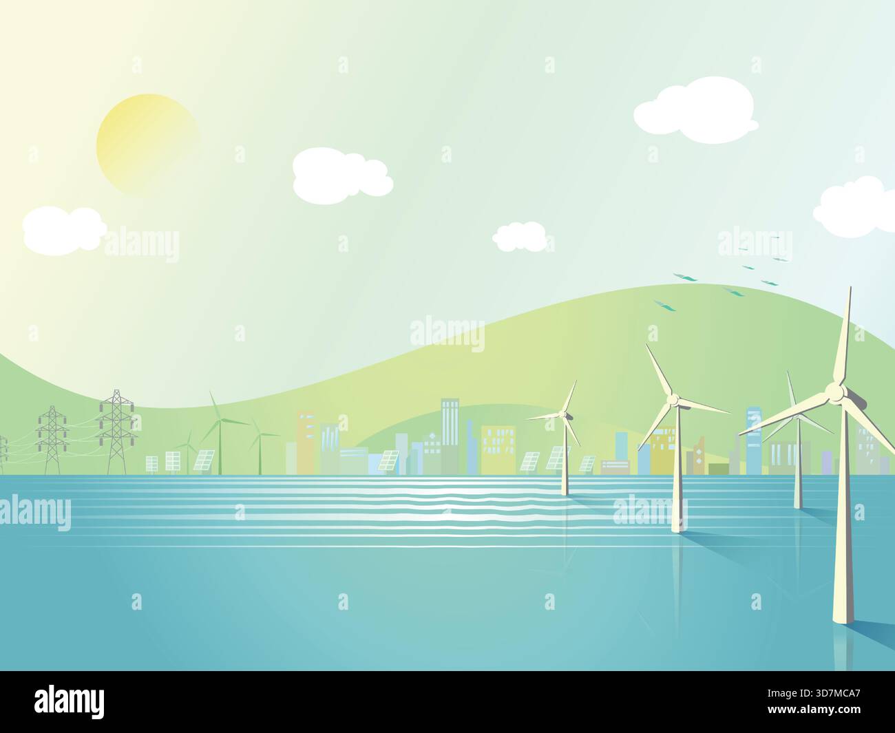 Eco community with Renewable Energy elements vector illustration ...