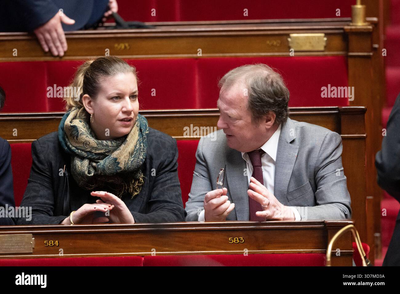 Mathilde Panot and Stephen Peu Communiste LFI during a session of ...