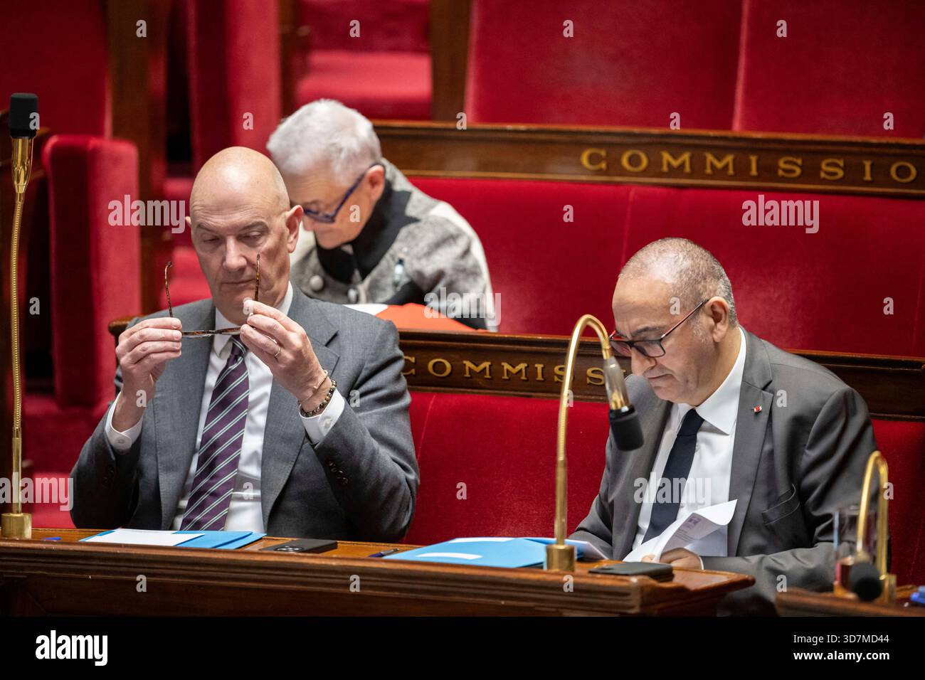 France's Economy and Finance Minister Roland Lescure gestures and looks ...
