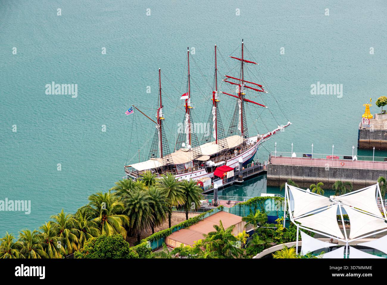 The Royal Albatross luxury tall ship berthed on Sentosa Island viewed ...