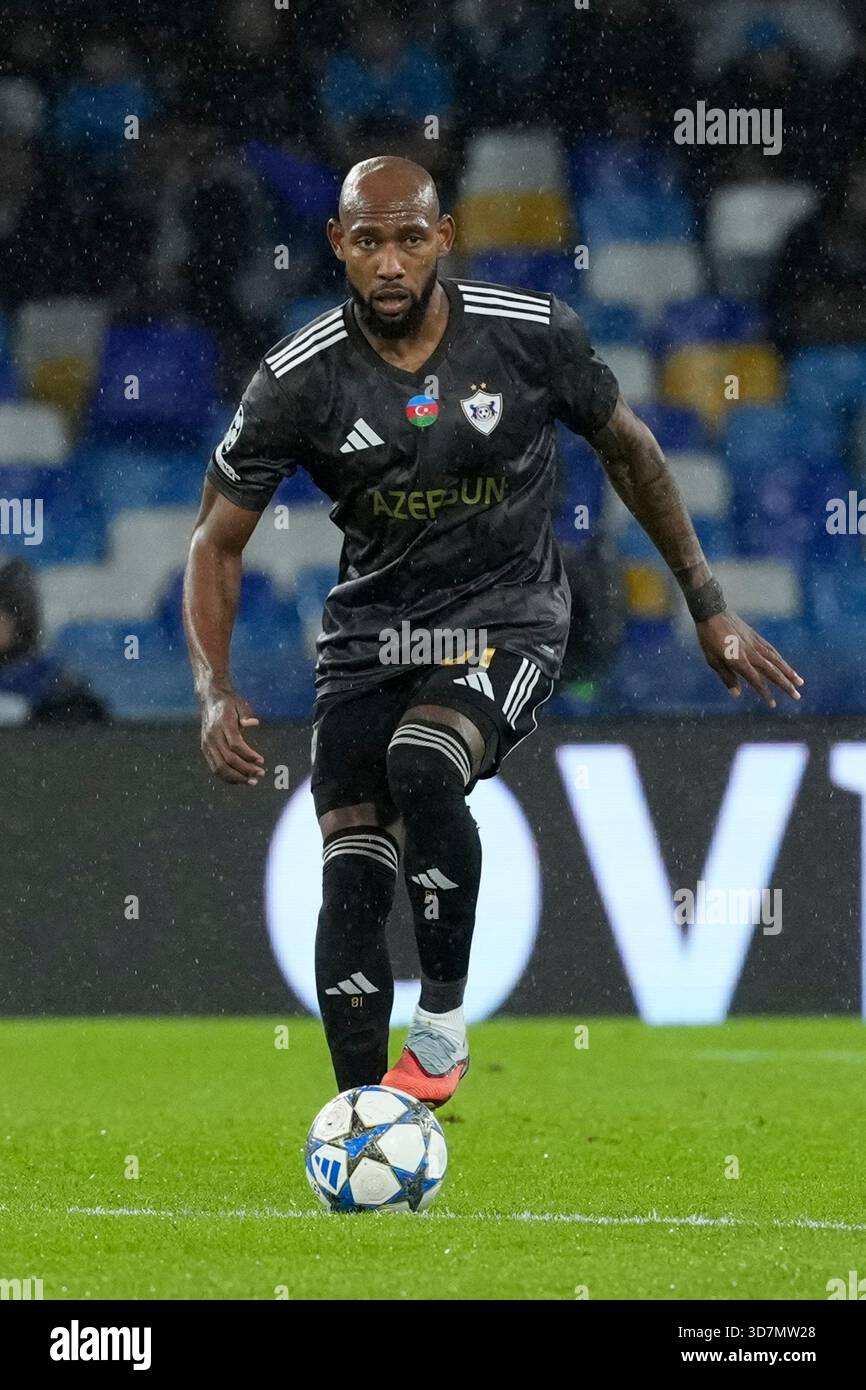 Naples, Italy. 25 Nov, 2025. Kevin Medina of Qarabag FK during the UEFA ...